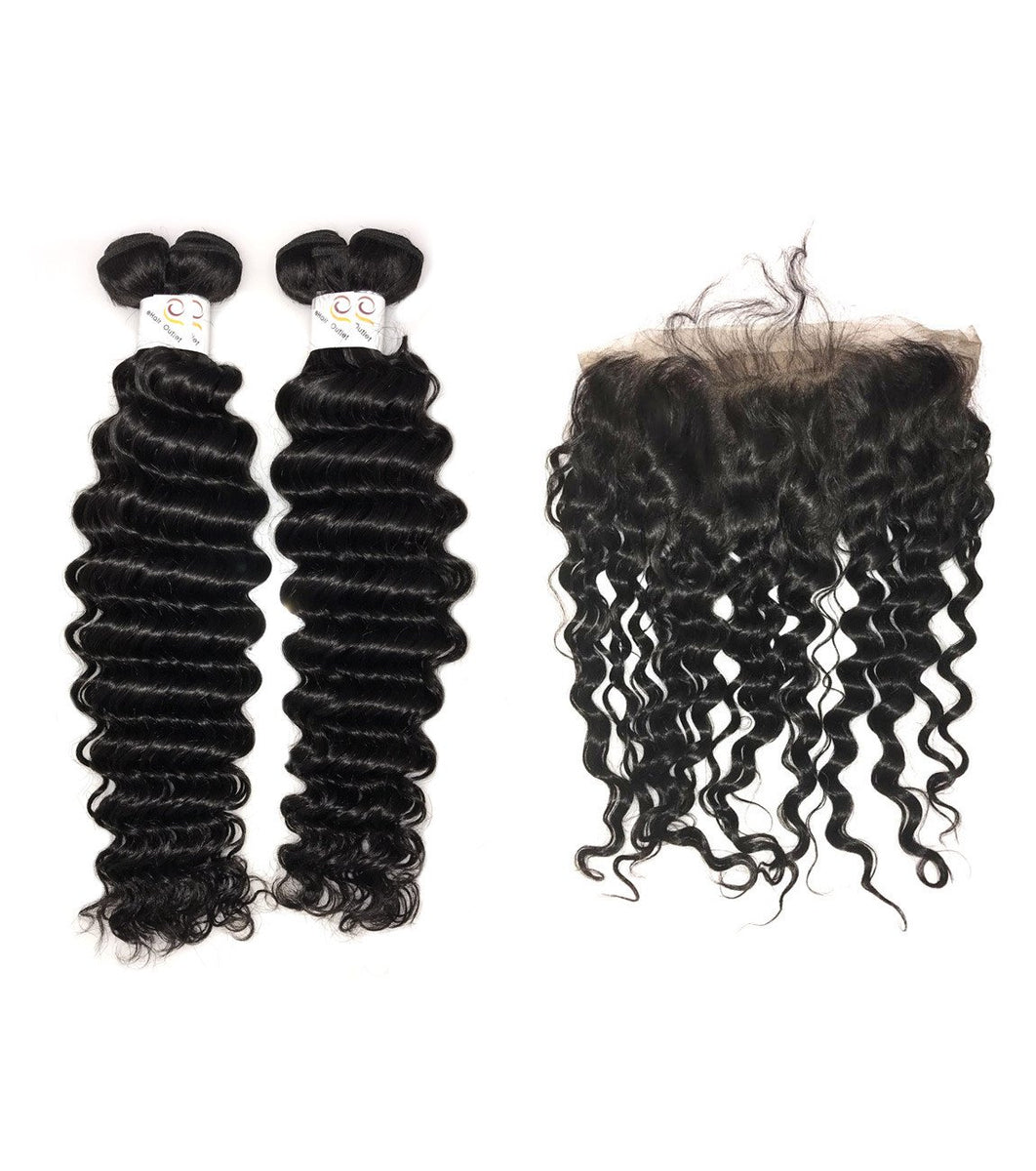 2 Bundle 8a Malaysian Deep Wave Virgin Hair Extension W 360 Frontal